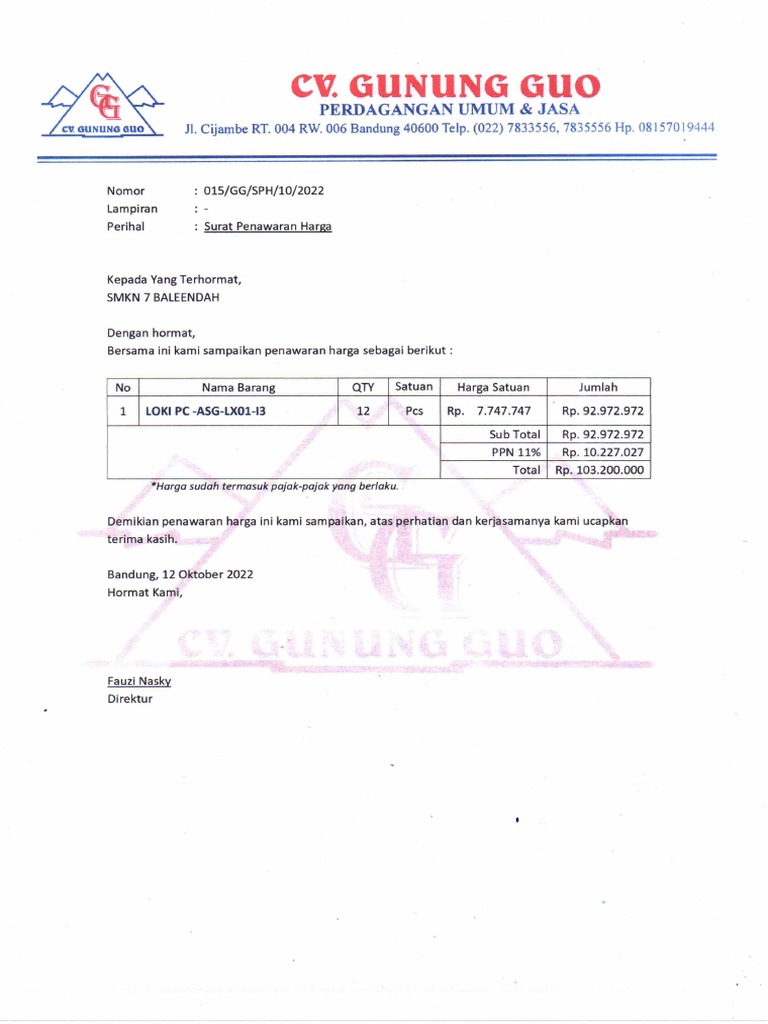 CV. Gunung Guo | PDF