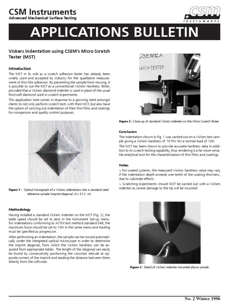 Vickers Indentation with Micro Scratch Tester | PDF