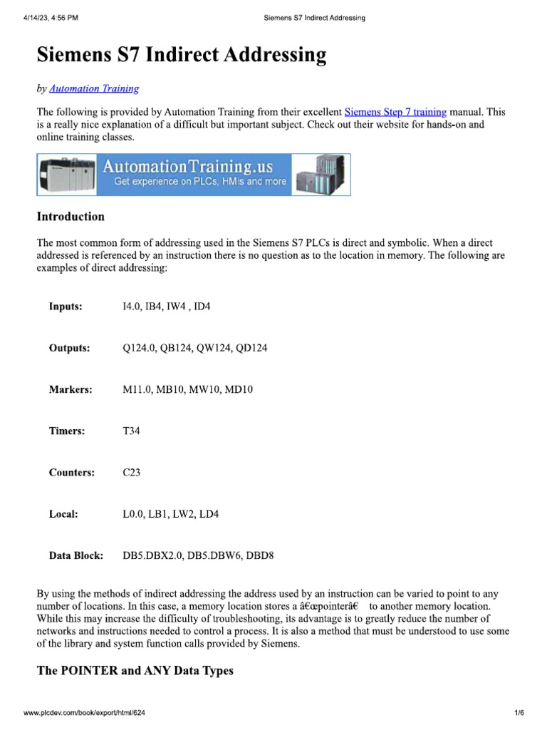 Siemens S7 Indirect Addressing | PDF