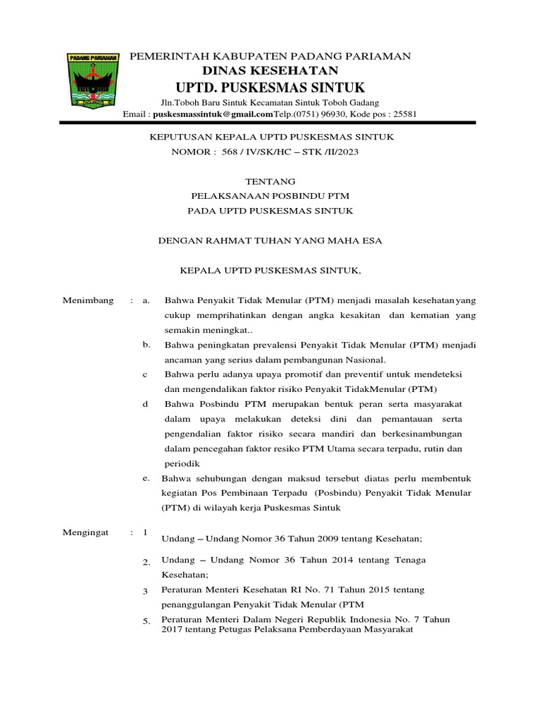 SK Tentang Pemeriksaan PTM Di Posbindu | PDF | Sains & Matematika