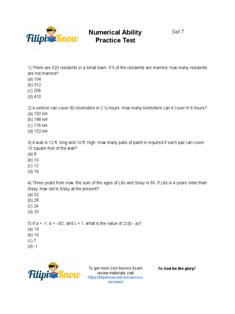 Numerical Ability Practice Questions Set 7 Revised | PDF