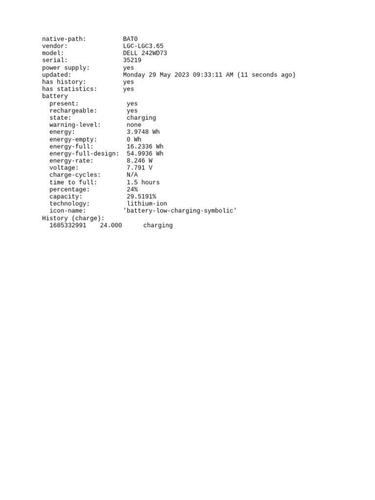Dell 242WD73 Battery Status Report | PDF
