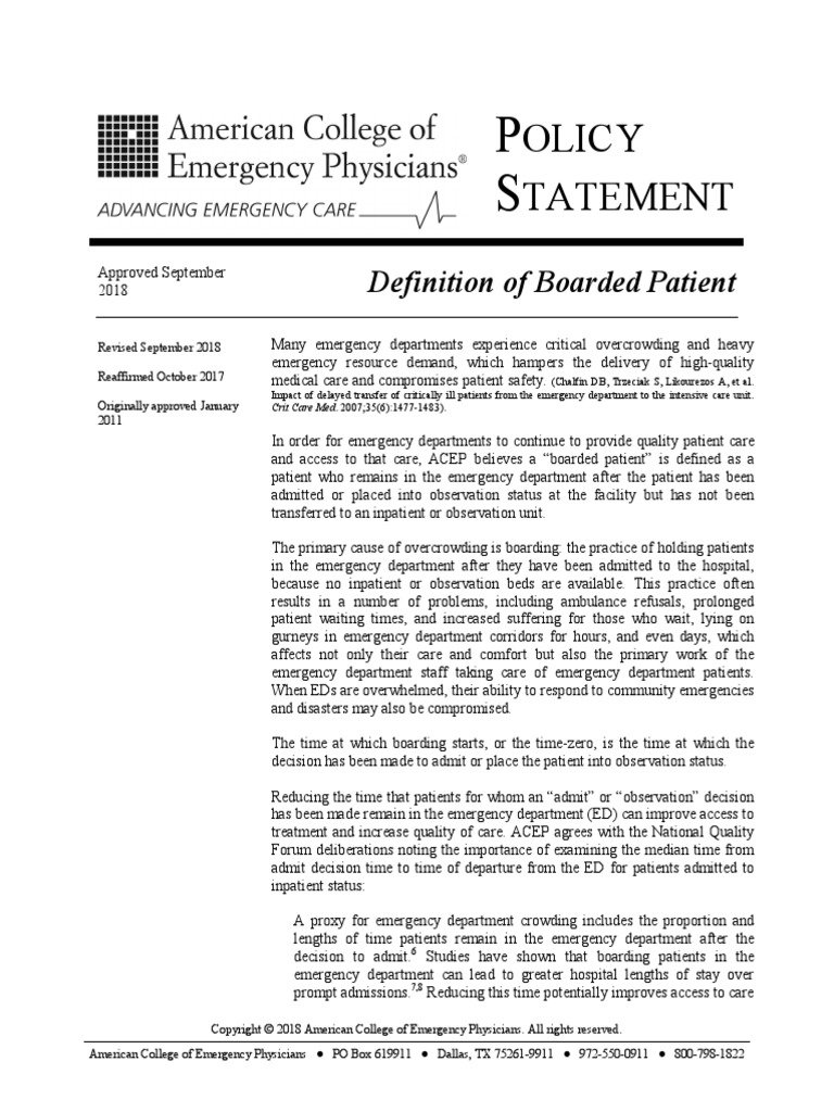 50 Opd Physicians ACoE. Definition of Boarded Patient, Policy Statement ...