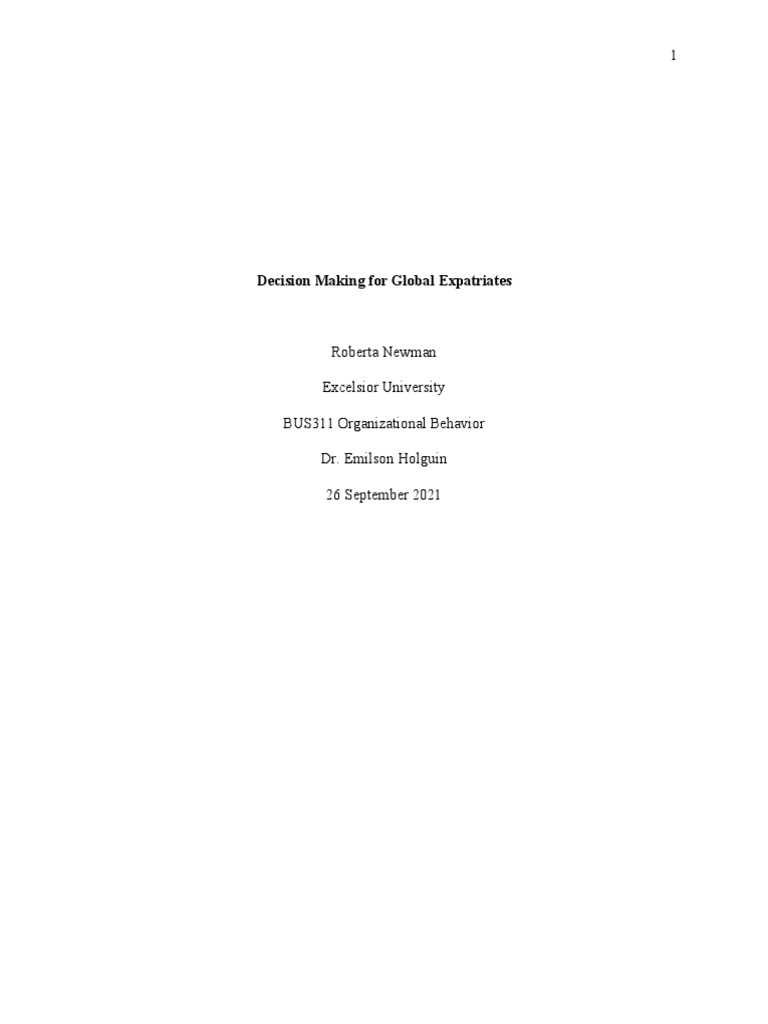 Business - Decision Making For Global Expatriates APA Essay Hofstede ...
