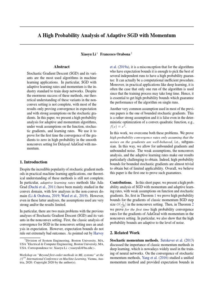 A High Probability Analysis of Adaptive SGD With Momentum | PDF ...