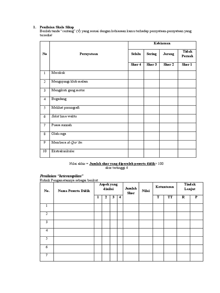 Penilaian Skala Sikap | PDF