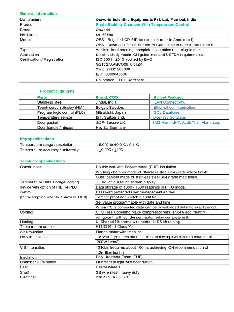 Photo Stability Chamber With Temperature and Humidity Control Manufacturers | PDF | Programmable ...
