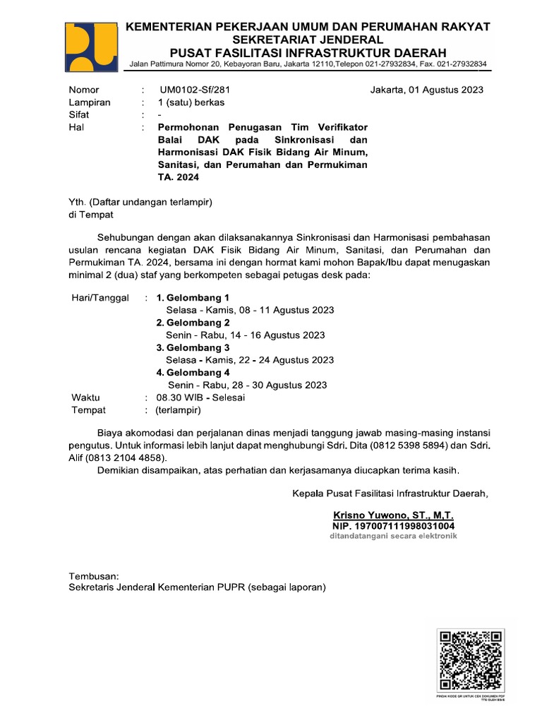 Permohonan Penugasan Tim Verifikator Balai DAK Pada Sinkronisasi Dan ... Permohonan Penugasan Tim Verifikator Balai DAK Pada Sinkronisasi Dan ...