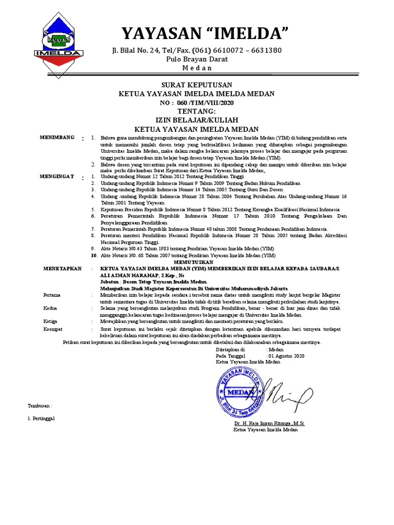 SK Izin Belajar Ali Asman | PDF