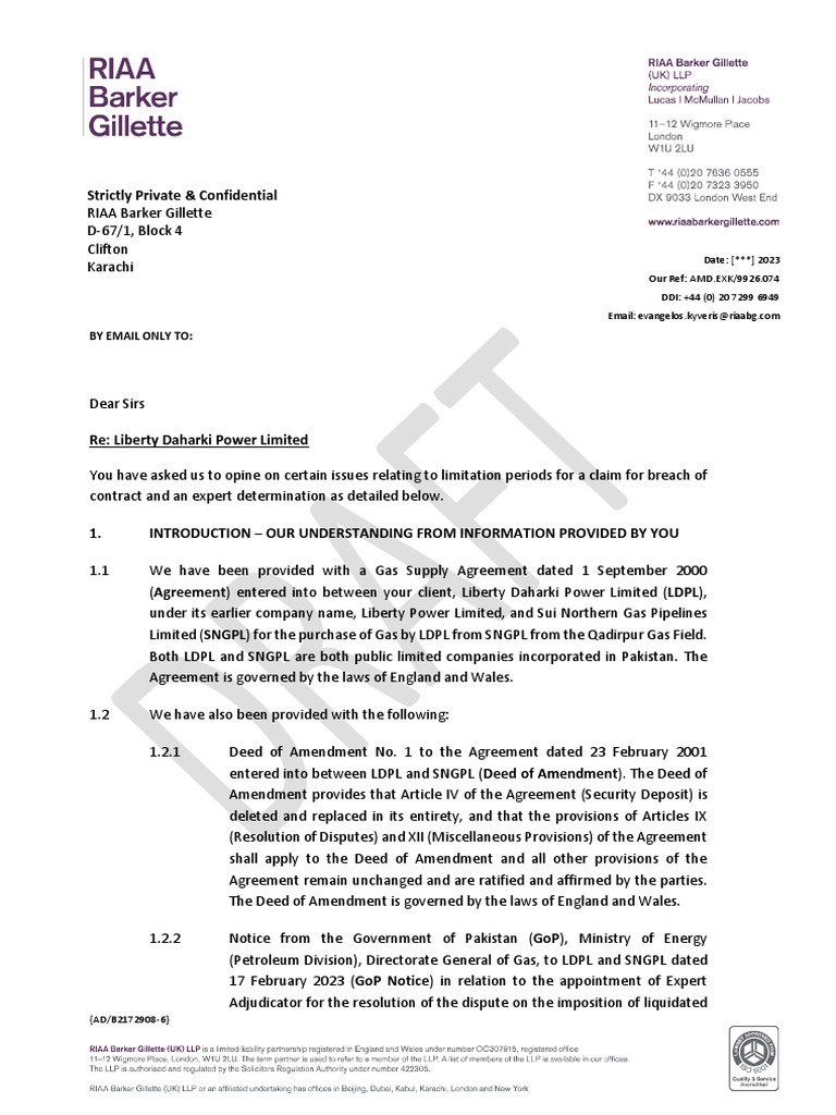 Opinion Letter - Limitation Periods (rbg On 18.05.2023) 