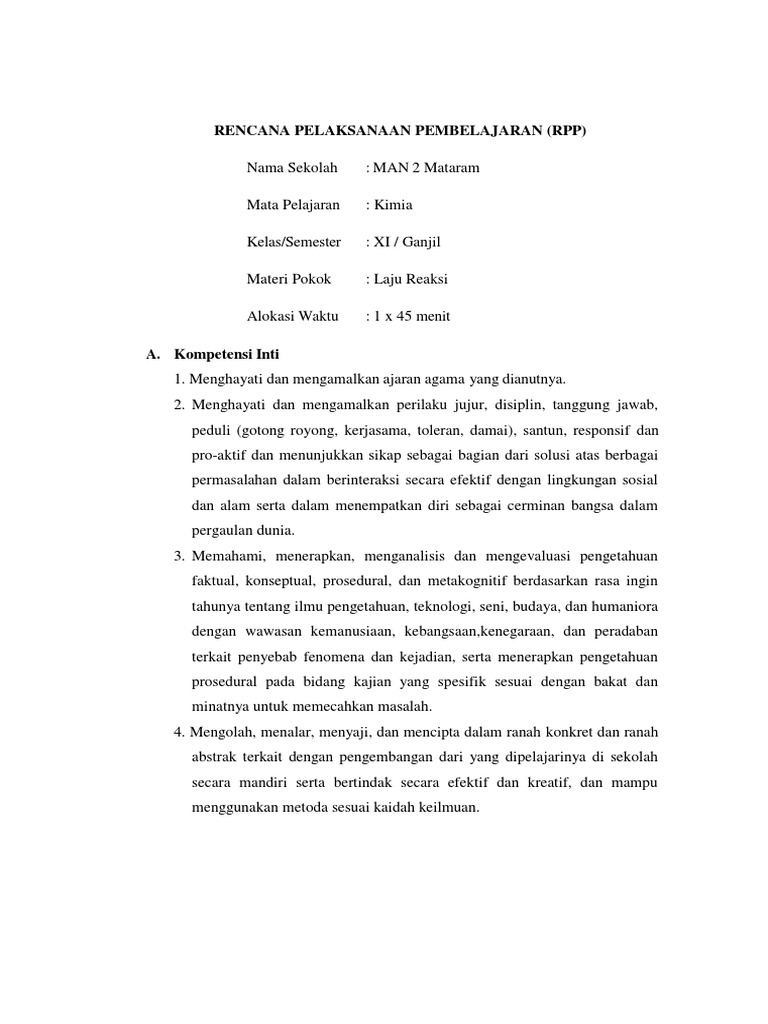 RPP Microteaching Laju Reaksi | PDF