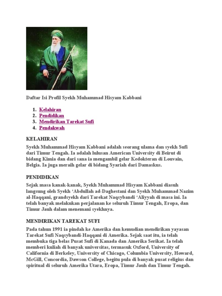 BIOGRAFI Syekh Muhammad Hisyam Kabbani | PDF