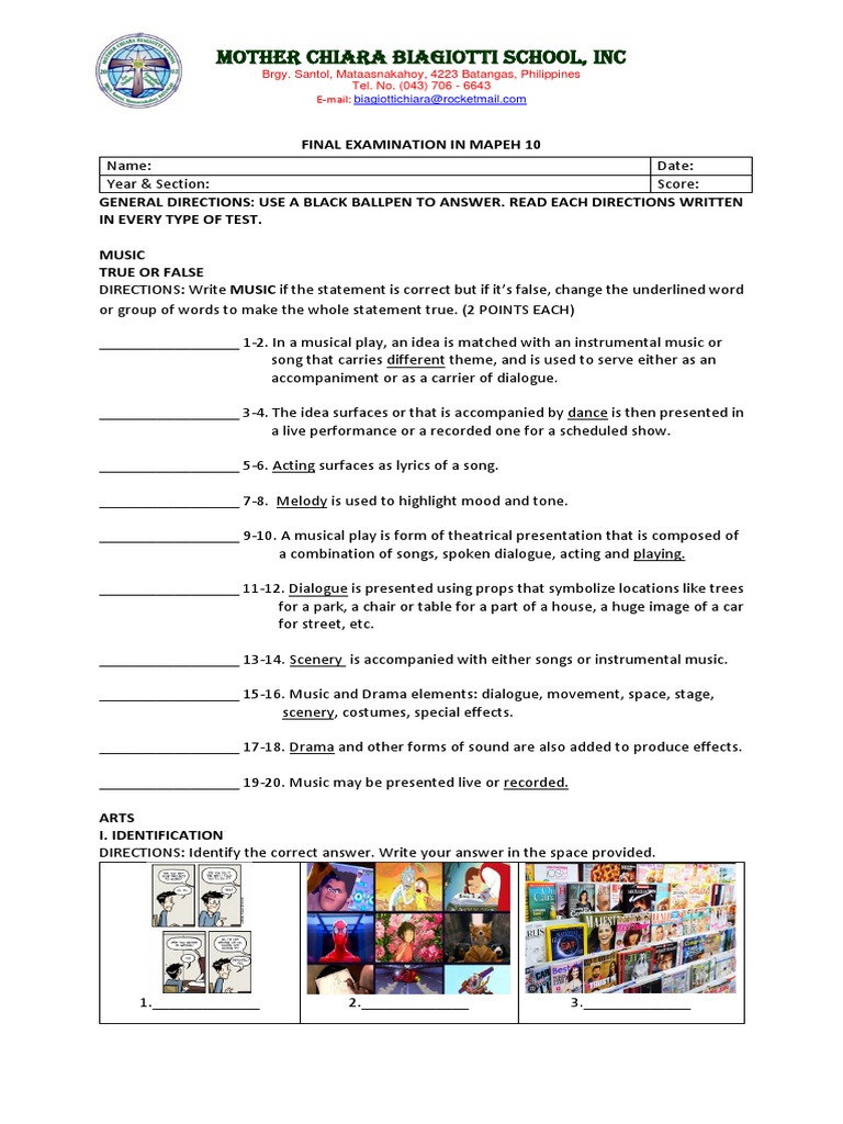 Mapeh 10 Exam 4th Quarter | PDF | Entertainment