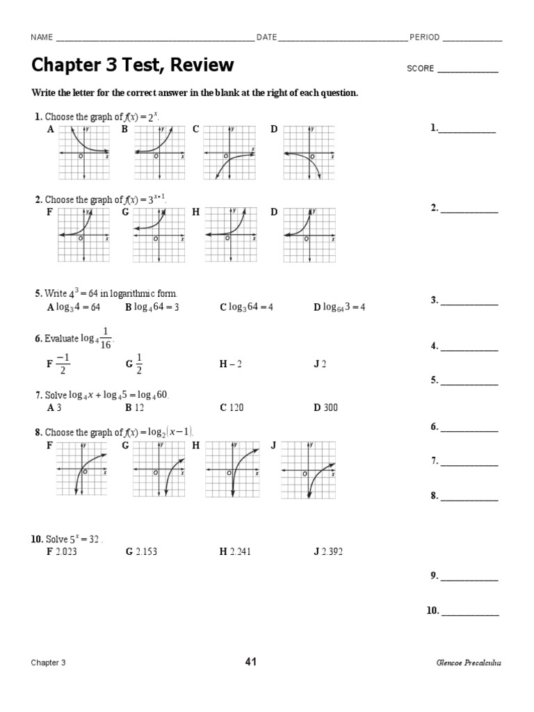 Exponential and Logarithmic Functions Chapter Review | PDF | Logarithm ...