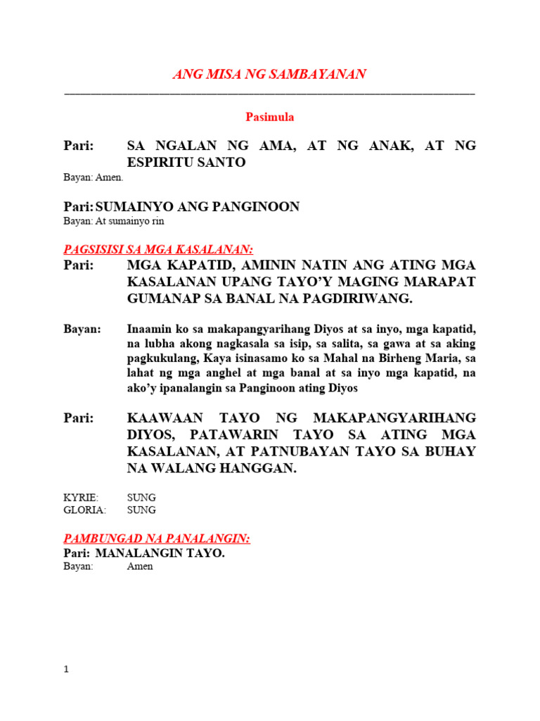 Ang Misa NG Sambayanan | PDF