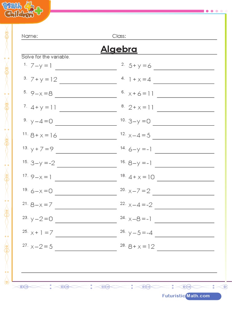 Algebra Solving For The Variable Worksheet | PDF