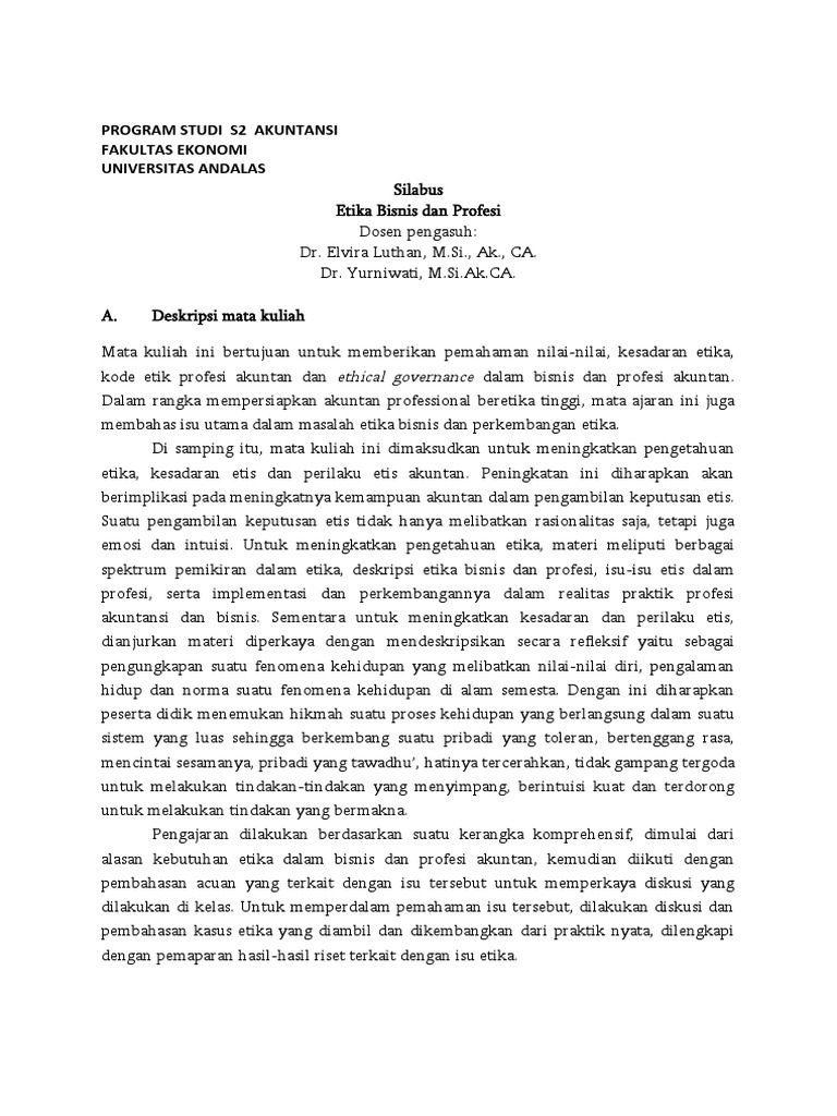 Silabus Etika Bisnis Dan Profesi 2023 | PDF | Karier & Perkembangan | Seni