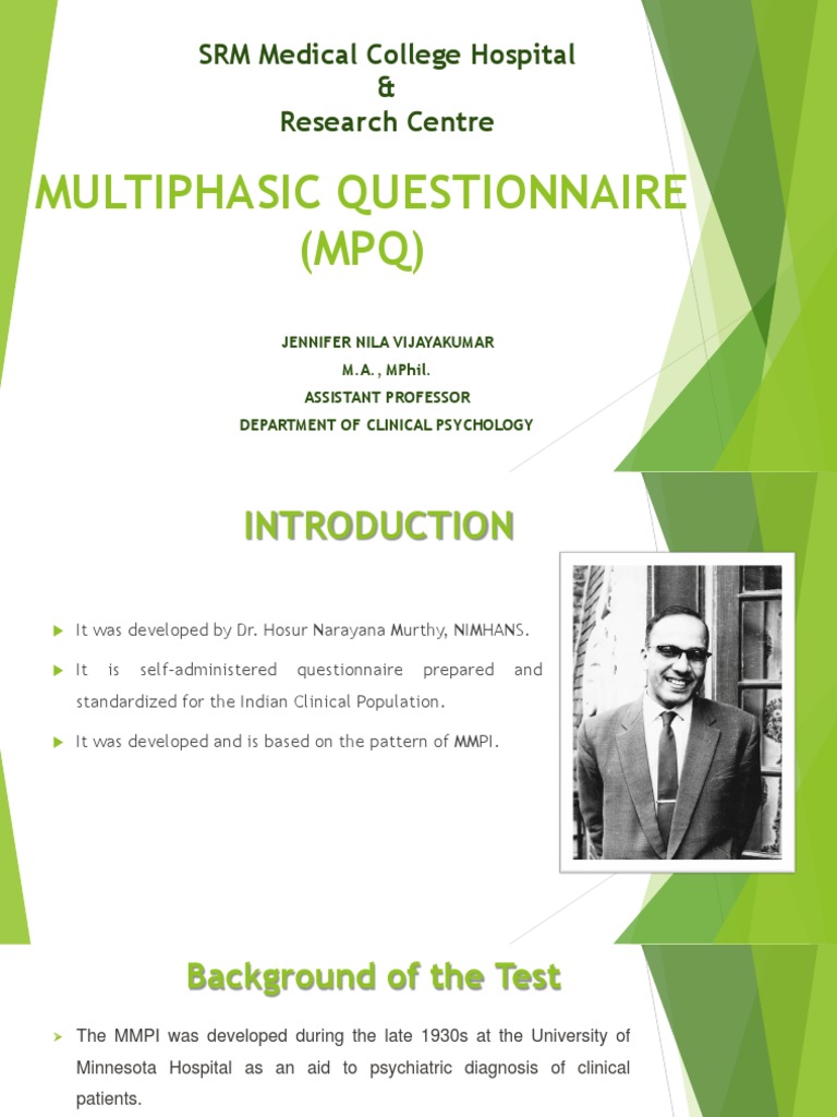 Multiphasic Questionnaire (MPQ) : SRM Medical College Hospital & Research Centre | PDF | Mania ...