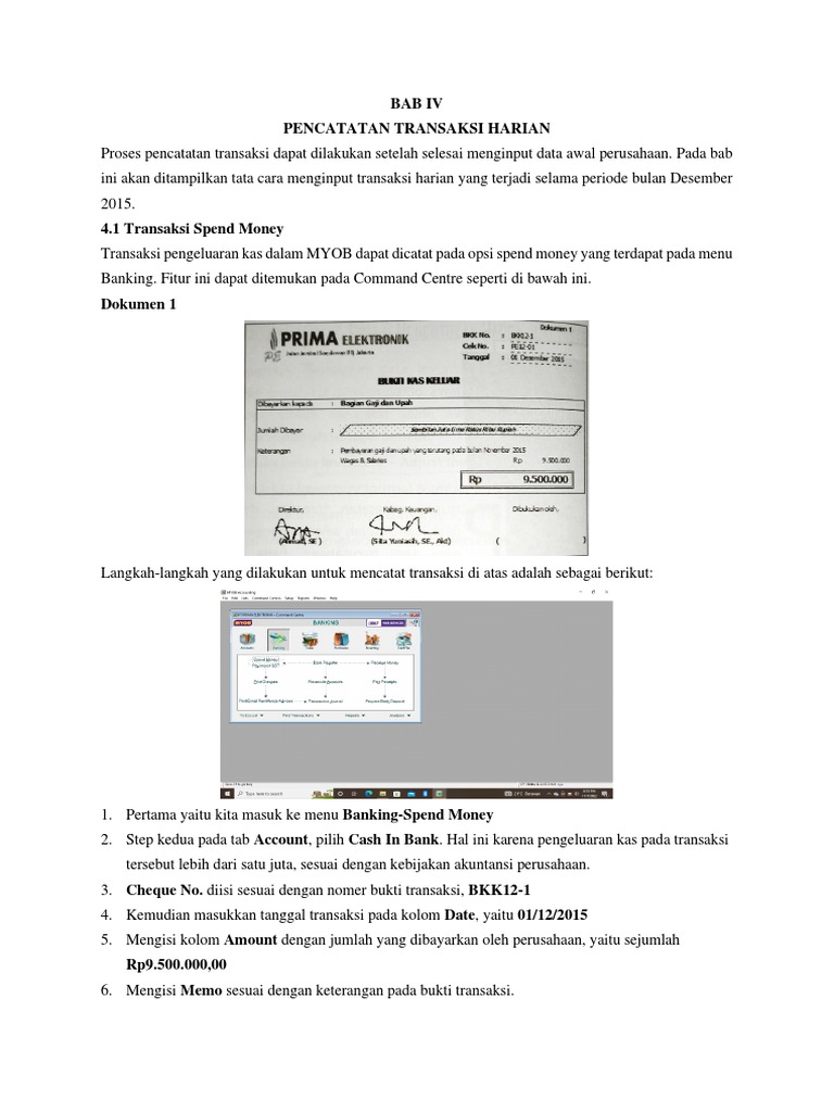 Panduan Pencatatan Transaksi MYOB | PDF