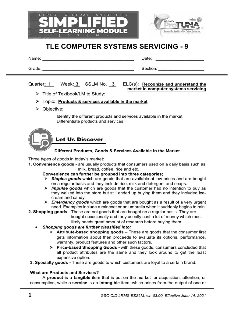SSLM CSS9 Q1 Week3 | PDF | Goods | Product (Business)