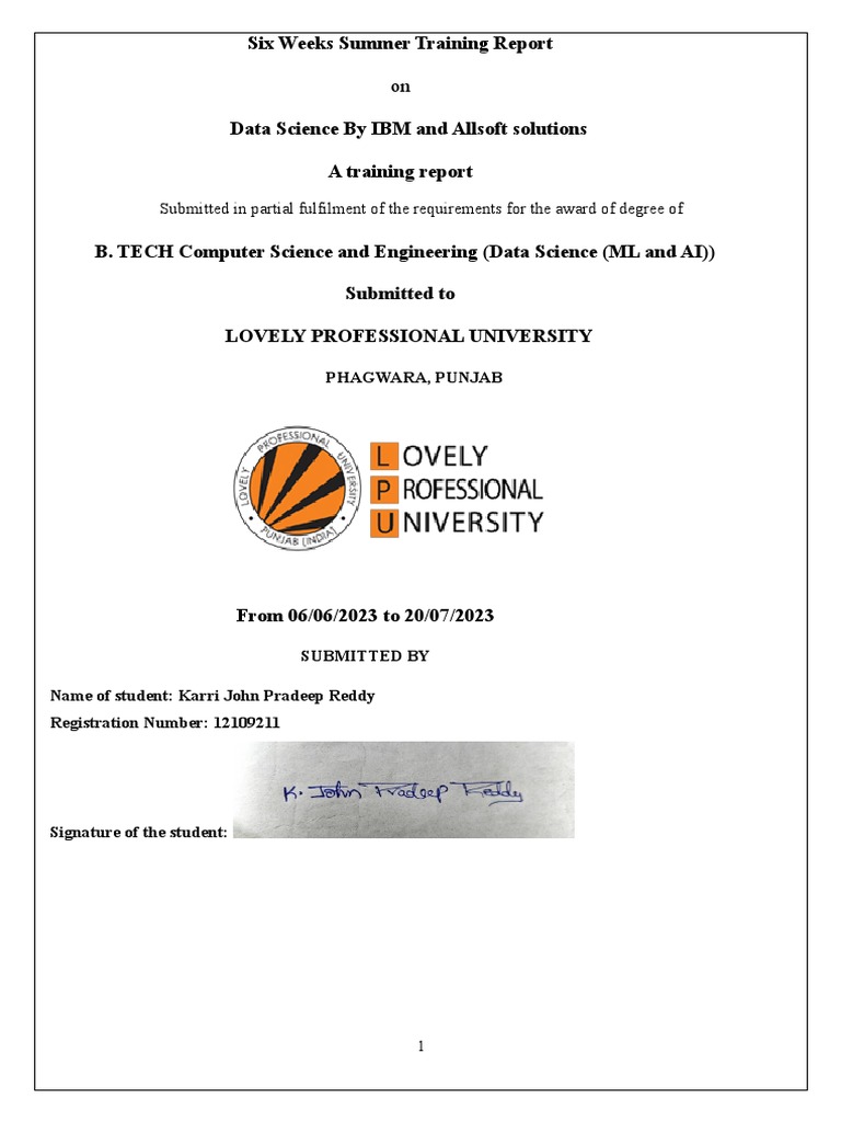 Data Science and Big Data by IBM CE Allsoft Summer Training Final Report | PDF | Databases ...