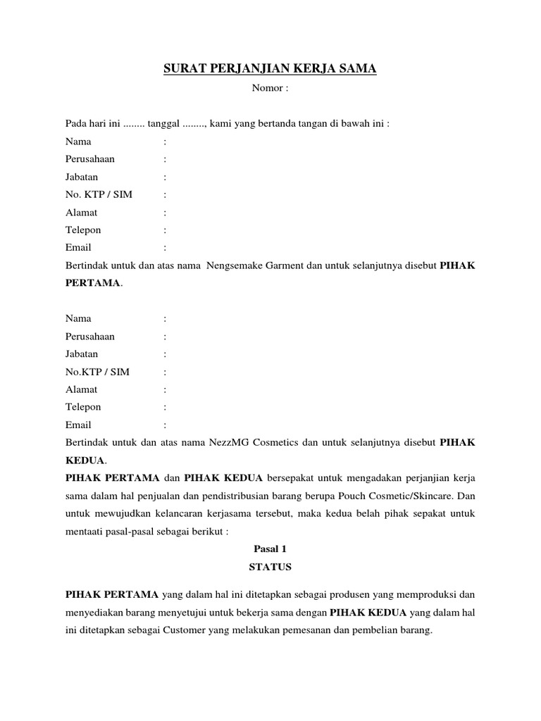 Surat perjanjian kerjasama pengadaan barang | PDF