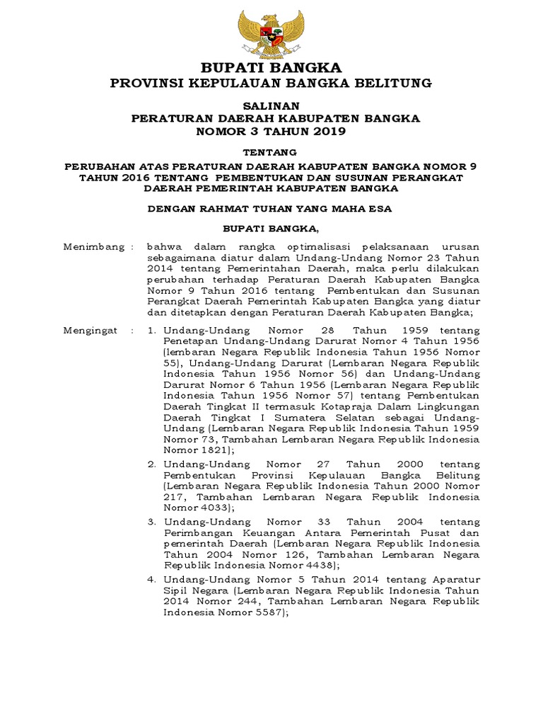 Salinan Perda No. 3 Tahun 2019 TTG Perubahan Atas Perda No. 9 TH 2016 TTG Pembentukan Dan ...