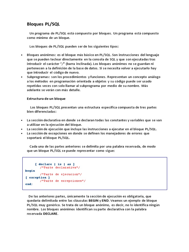Introducción a Bloques PL/SQL | PDF