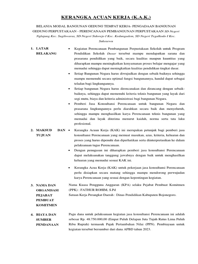 KAK Perencanaan Gedung Perpustakaan | PDF | Seni