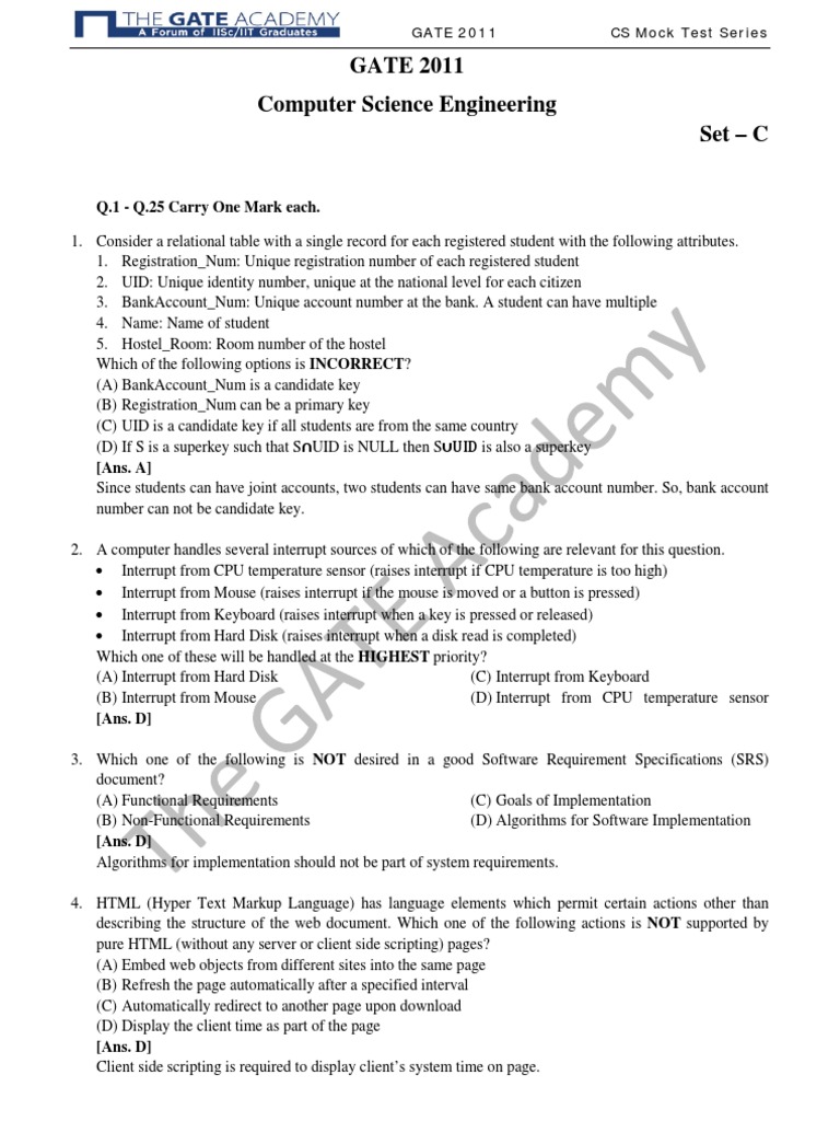 GATE 2011 Computer Science Engineering Set - C: Q.1 - Q.25 Carry One ...