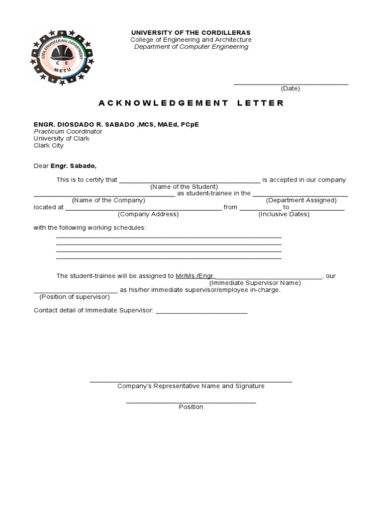 Student Trainee Acknowledgment Letter | PDF