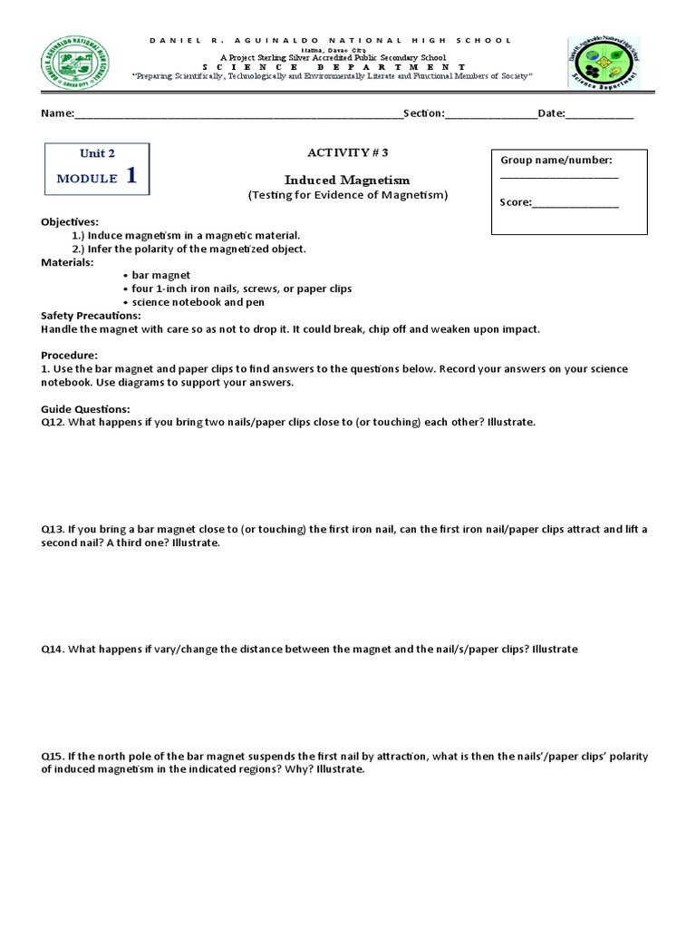 U2 Activity3 | PDF | Magnet | Materials Science