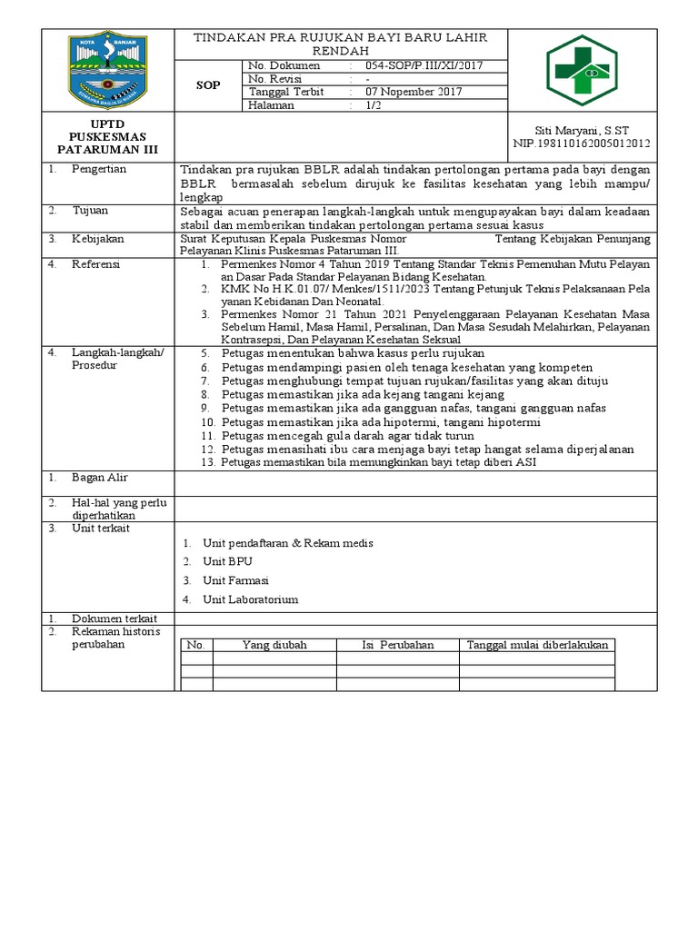 Sop Pra Rujukan BBLR | PDF