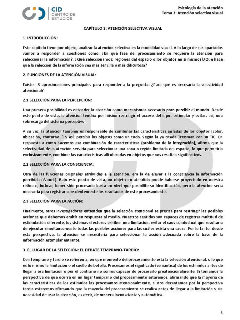 Atención Selectiva Visual en Psicología | PDF