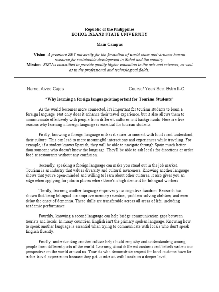 Importance of Foreign Languages for Tourism Students | PDF