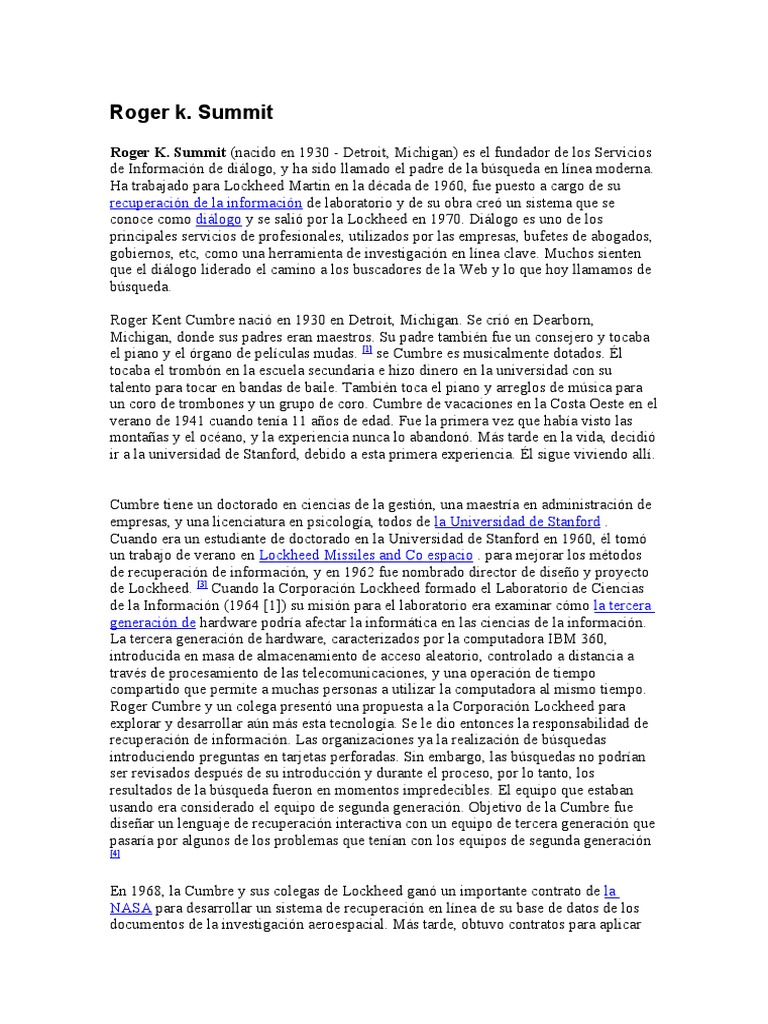 Roger K. Summit: Pionero de la Búsqueda Online | PDF | Oracle ...