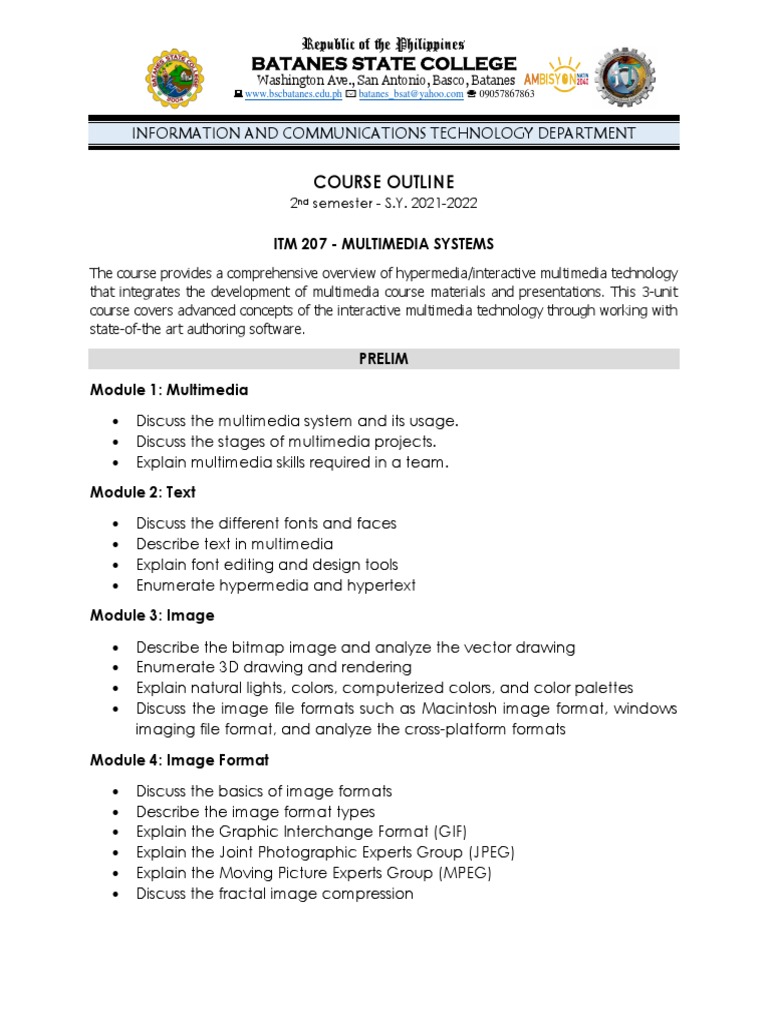 Course Outline (Itm 207) Multimedia Systems | PDF | Adobe Photoshop | Video