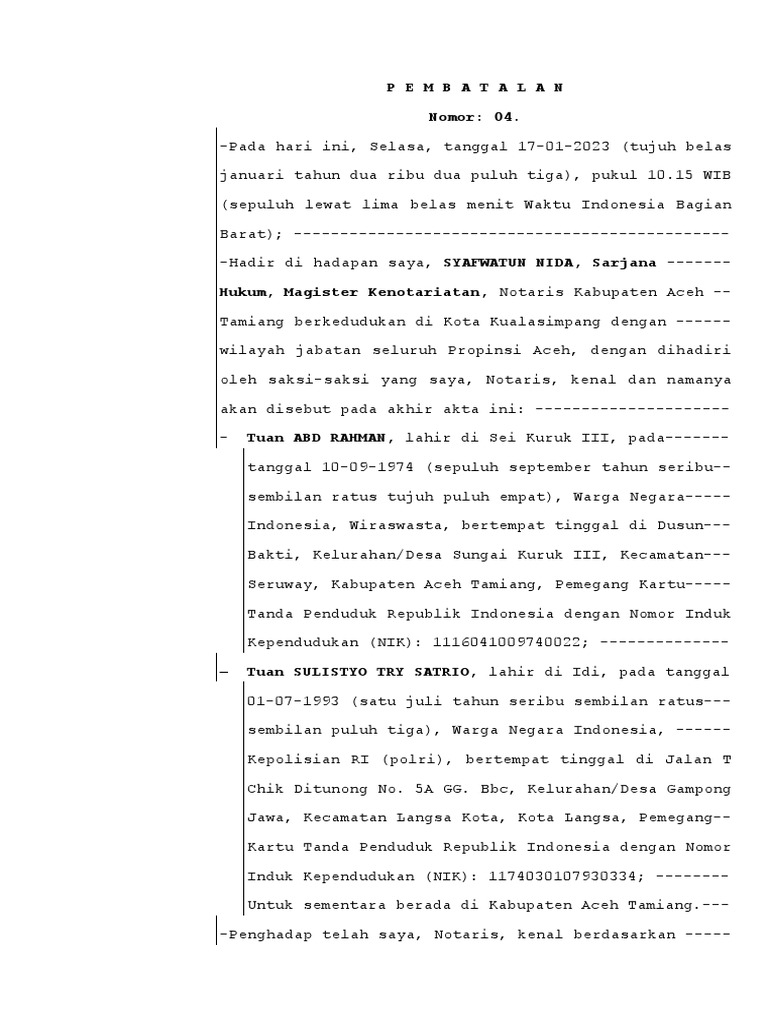 Pembatalan Akta Perjanjian Jual Beli | PDF