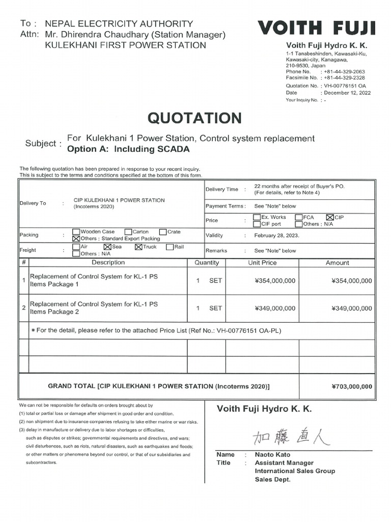 Quotation VH-00776151 - KL-1 Control System Replace - Option A (Incl ...