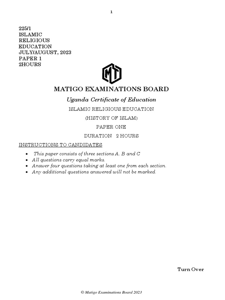 Matigo Mocks Ire 1 Uce 2023 | PDF | Ali | Abrahamic Religions