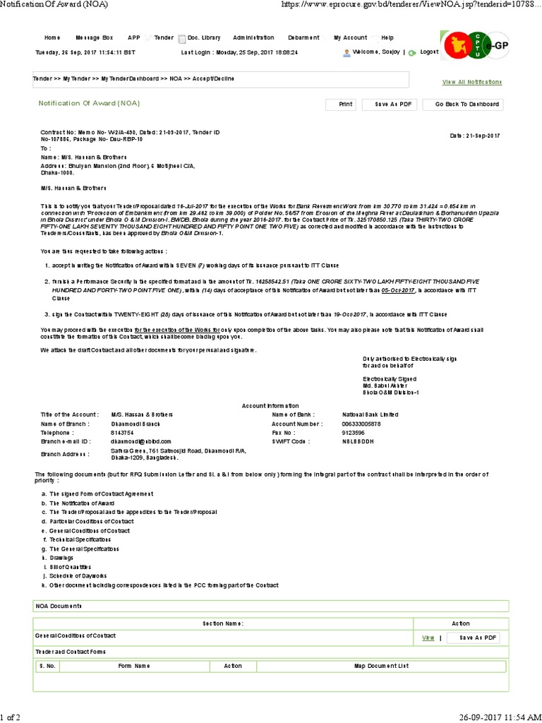 Notification of Award for Tender 107886 | PDF