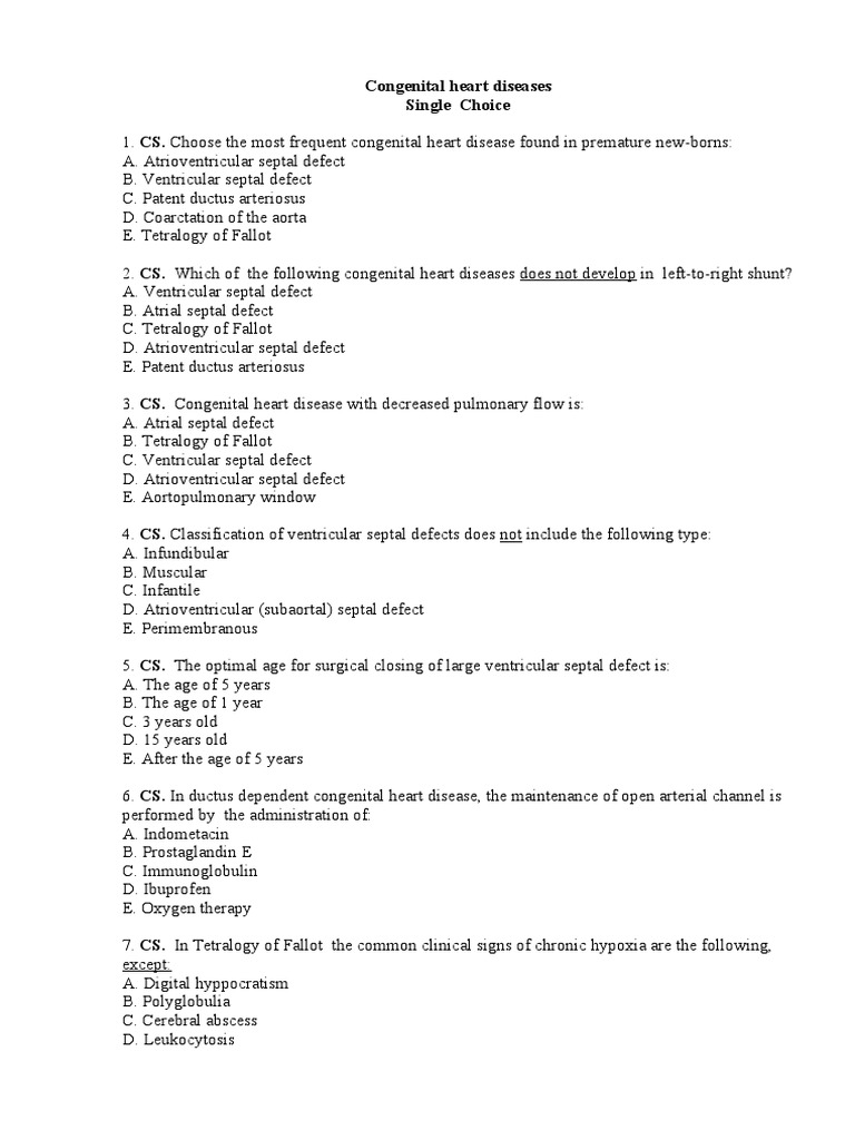 Congenital Heart Disease Overview and Quiz | PDF | Congenital Heart ...