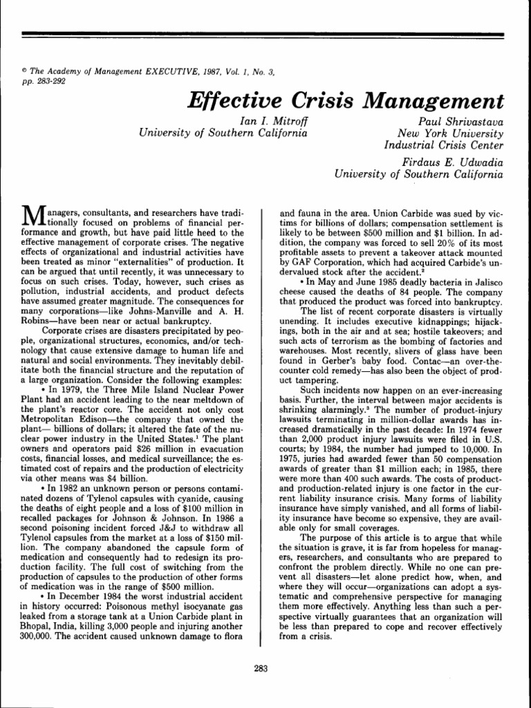 Mitroff 1987 | PDF | Crisis Management | Emergency Management
