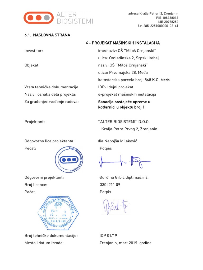 Tehnička Dokumentacija 6 Projekat Mašinskih Instalacija 2 | PDF