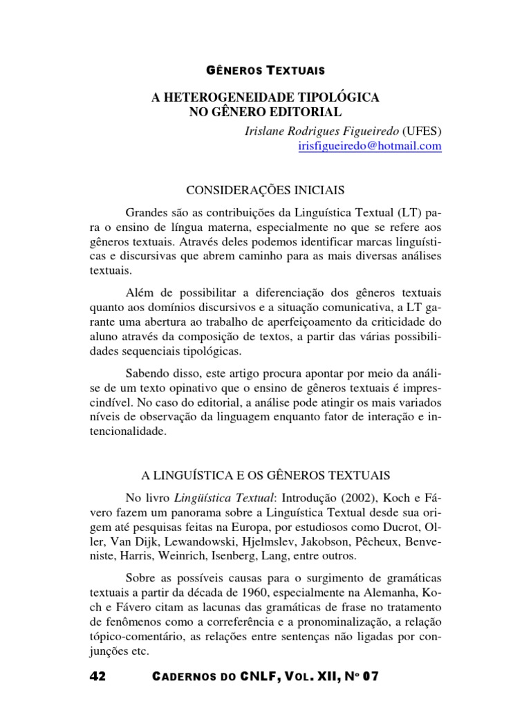 Heterogeneidade Tipológica em Gêneros Textuais | PDF | Editorial ...