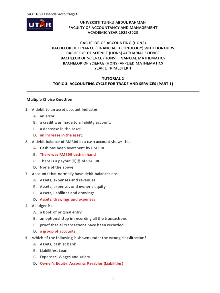 Tutorial 2 Q Part 1 - Accounting Cycle For Trade and Services | PDF ...