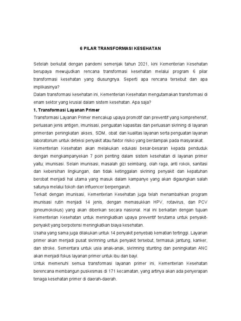6 Pilar Transformasi Kesehatan | PDF | Ilmu Sosial | Pengembangan Diri