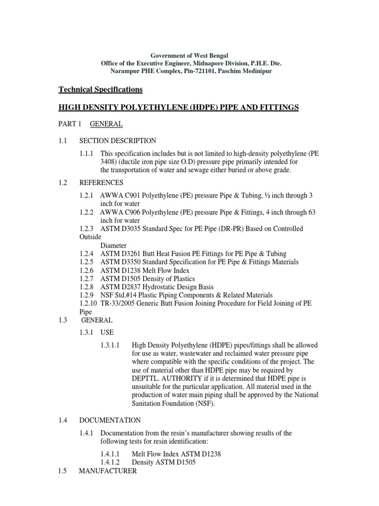 HDPE Pipeline Specification | PDF