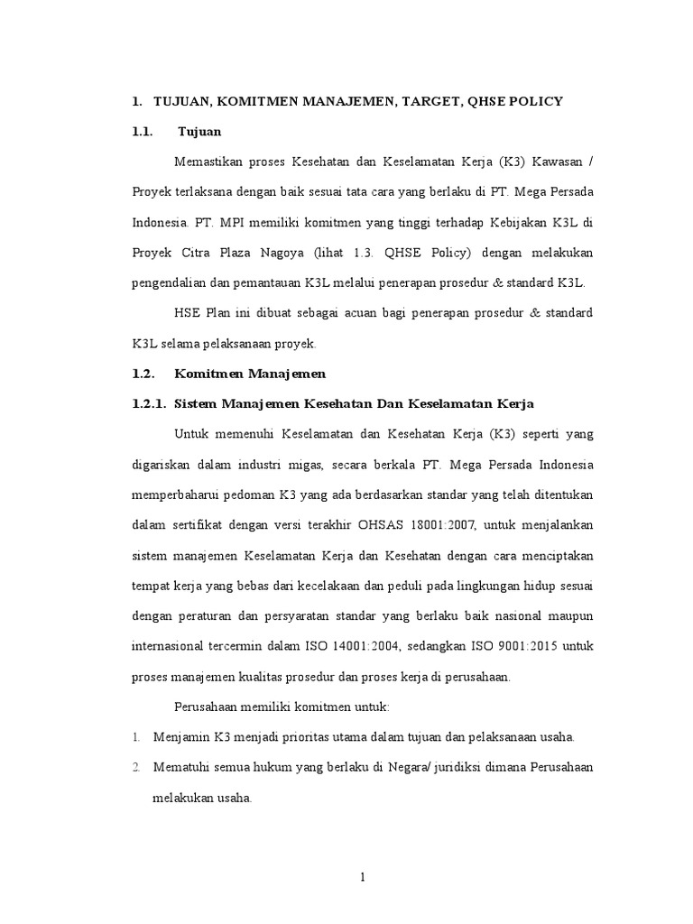 Hse Plan Pt. Mpi Citra Plaza Nagoya Terbagus | PDF