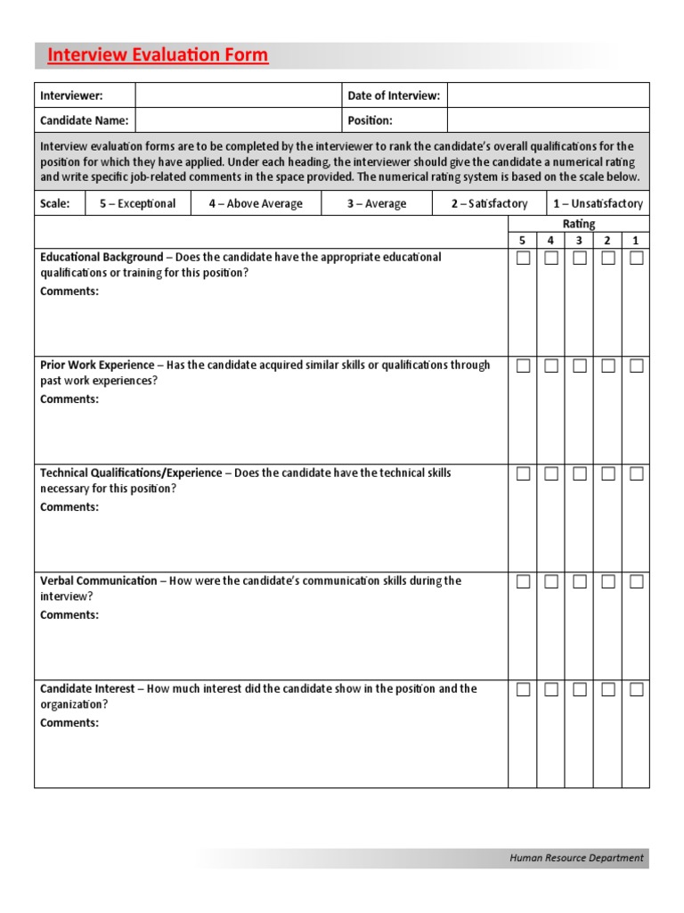 Interview Evaluation Form | PDF